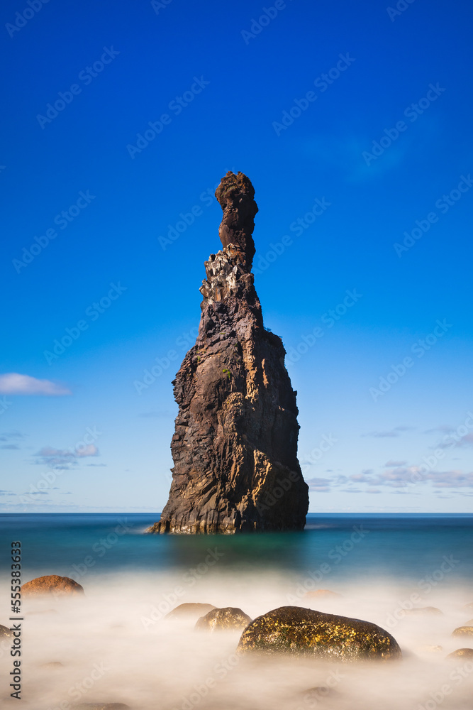 lava rocks in the Atlantic Ocean, island towers in Ribeira da Janela ...
