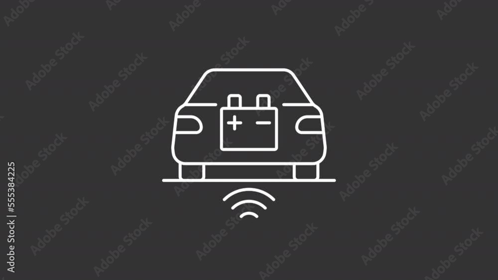 Animated wireless white line icon. EV inductive charging. Easy power ...