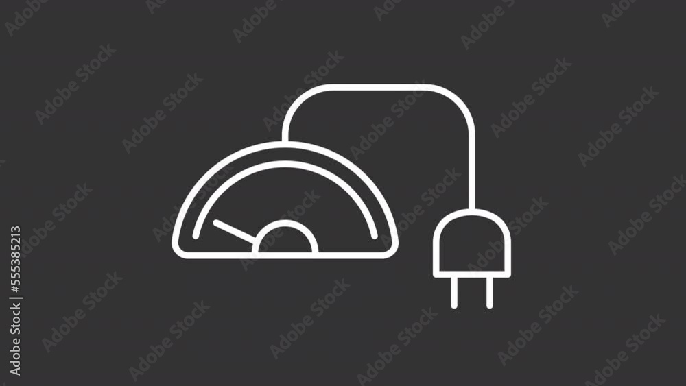 Animated charger white line icon. Electric vehicle charging cable ...