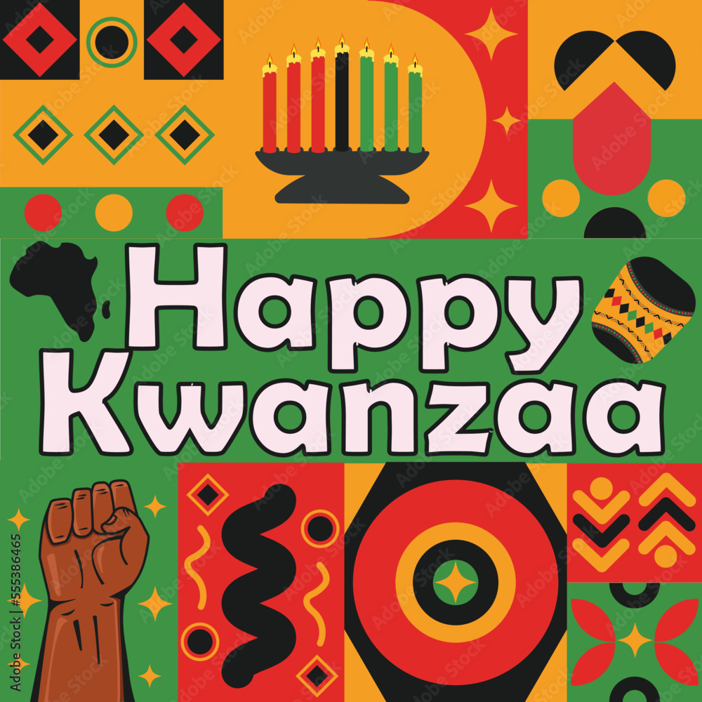 Happy kwanzaa square banner vector design background. Colorful vibrant ...