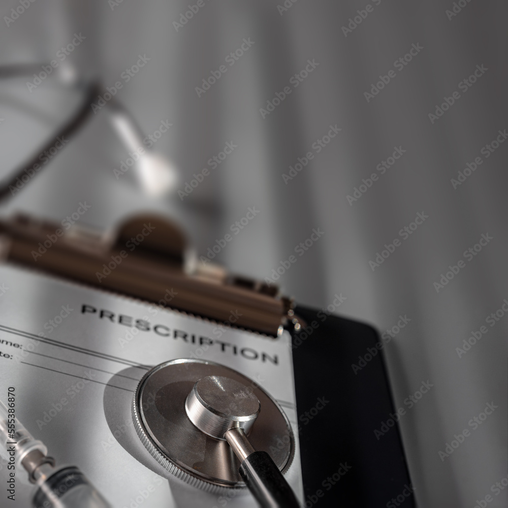 Medical mockup background with doctor's prescription and stethoscope ...