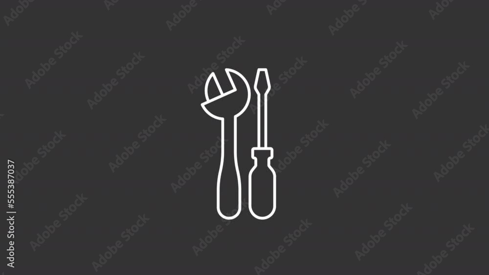 Animated toolkit white line icon. Wrench and screwdriver. Auto repair ...