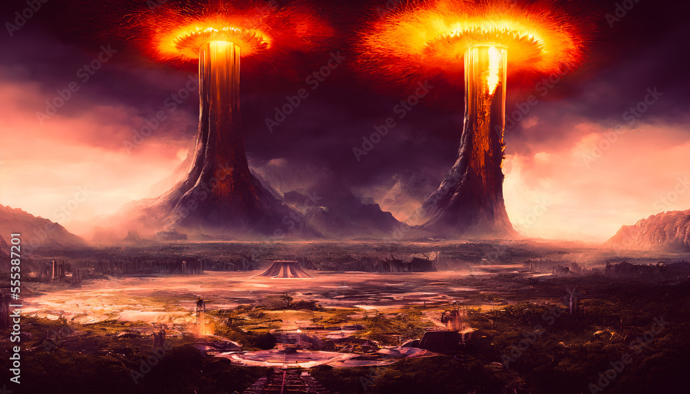 This painting depicts the aftermath of an atomic bomb explosion in a ...