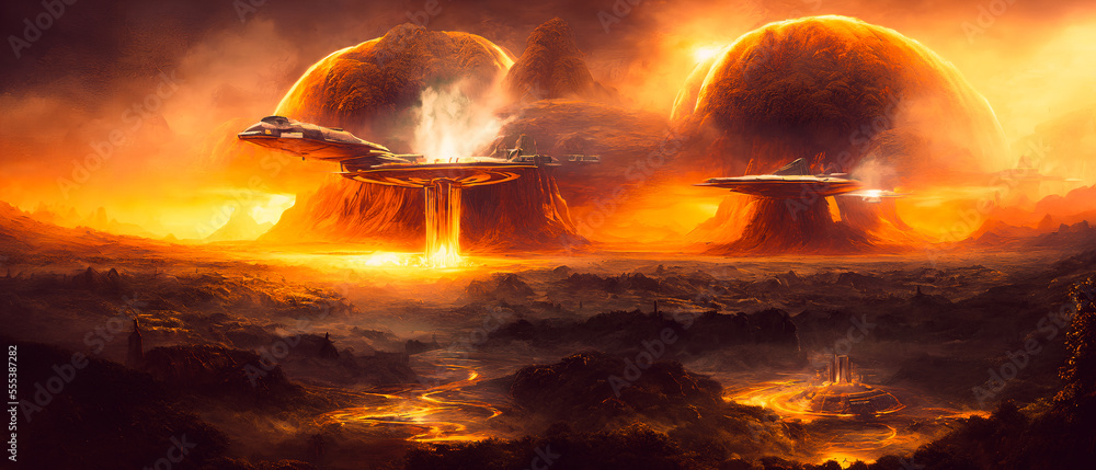 This painting depicts the aftermath of an atomic bomb explosion in a ...