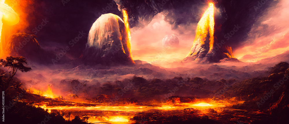 This painting depicts the aftermath of an atomic bomb explosion in a ...