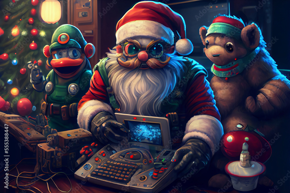 Generative AI illustration of cartoon evil Santa Claus creating ...