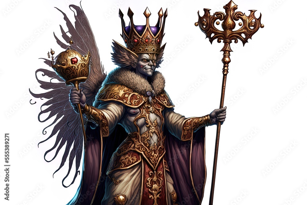a monarch from a fable holding a scepter, on a white backdrop Cartoon ...