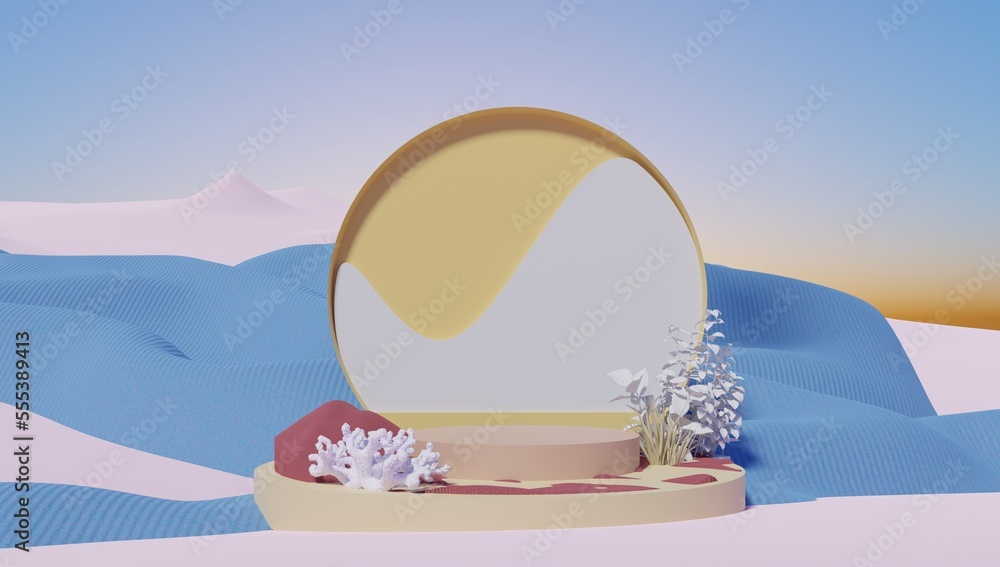 3d rendering sand podium in windy desert for product display. Sand ...