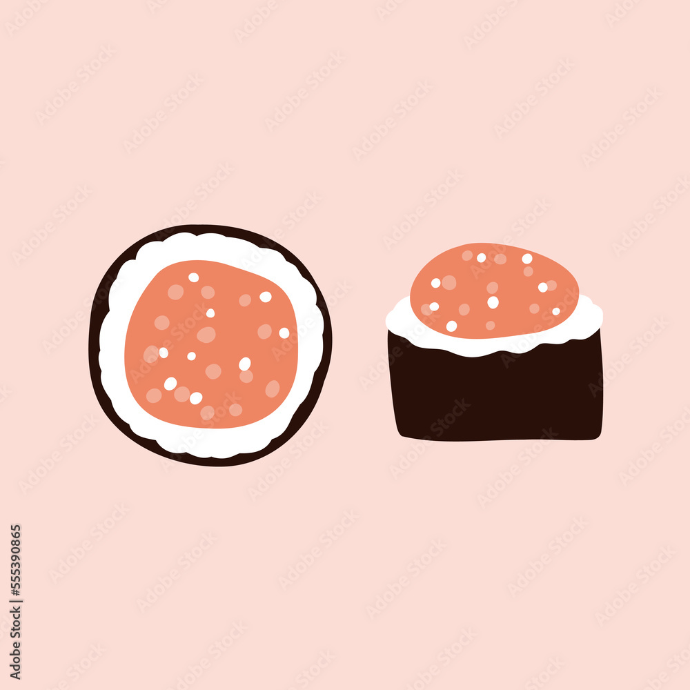 sushi wrapped in nori sheets. hand drawn vector illustration in flat ...
