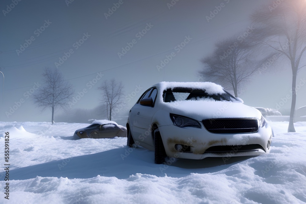 broken down car stuck in snow - Generative AI Stock Illustration ...