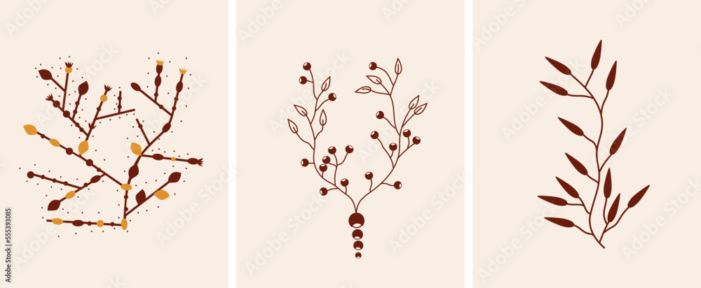 Boho style posters with mystical leaves on a beige background ...