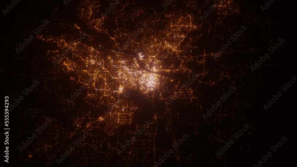 Little Rock (Arkansas, USA) aerial view at night. Satellite view on ...