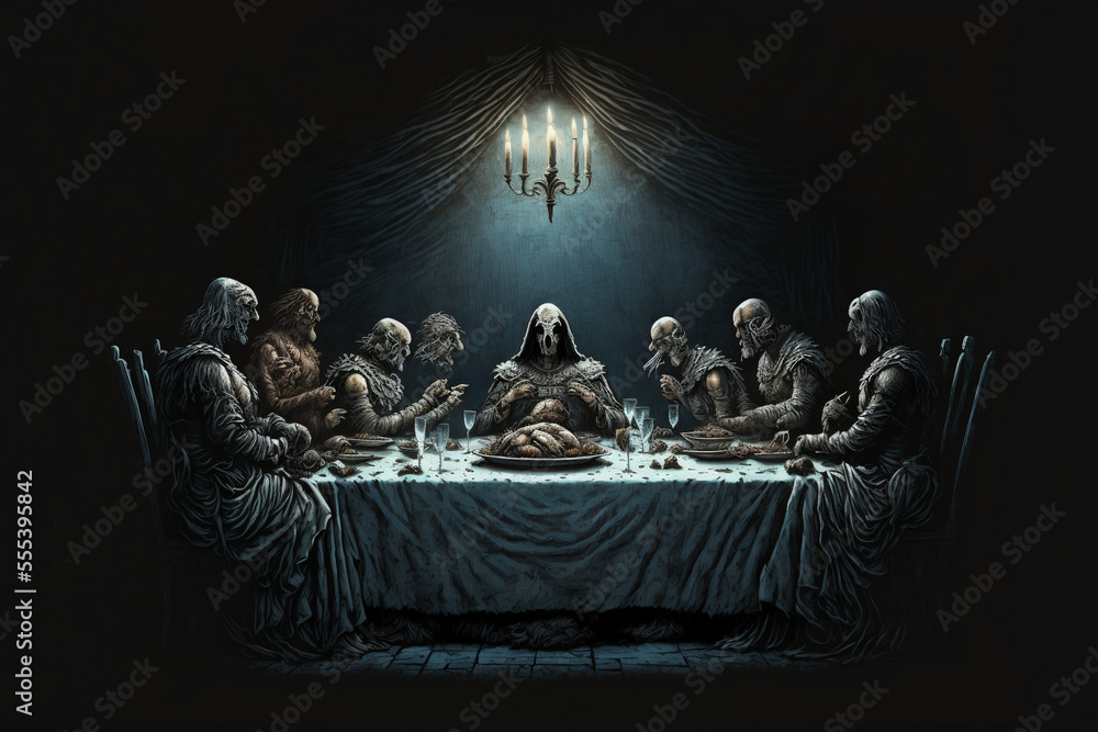 The last supper. Dark horroristic creepy art illustration. AI Neural ...
