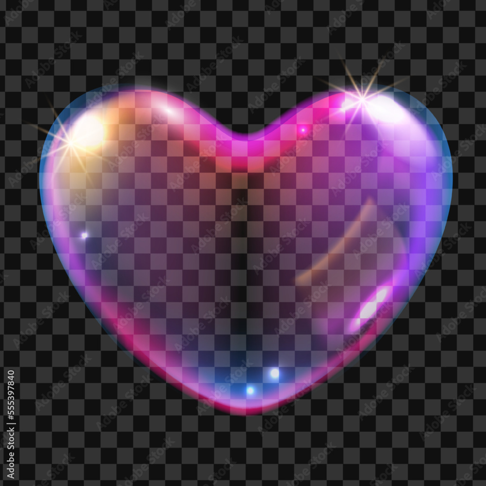 3D heart magic bubble overlay vector illustration, pink Valentine Day ...