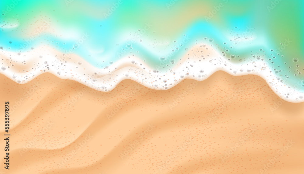 Beach wave top view, 3D soft vector sea foam sandy background, summer ...