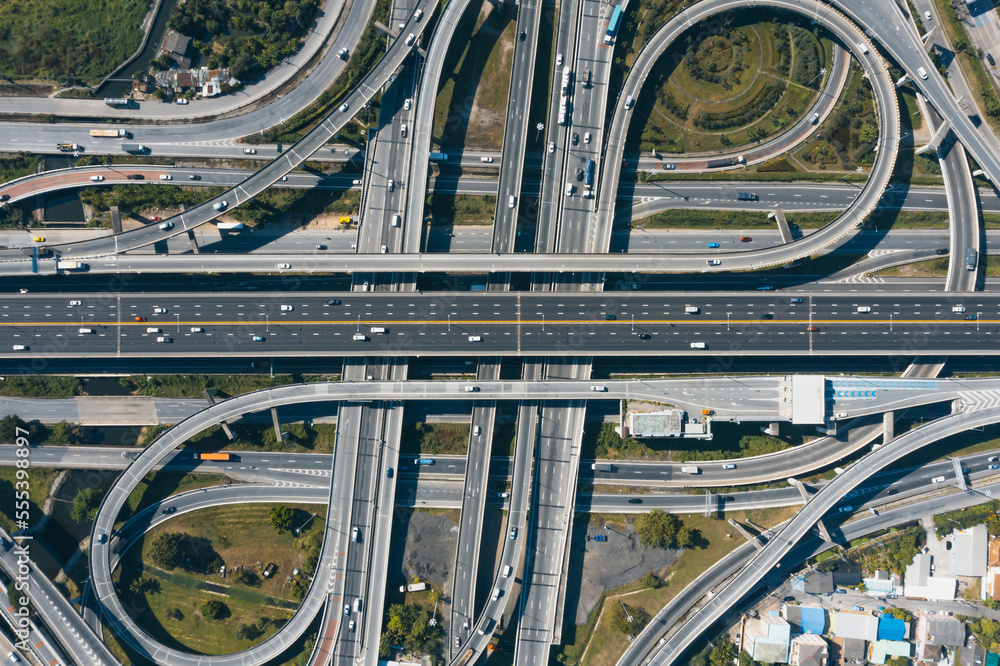 Multilevel junction motorway top view, Road traffic an important ...