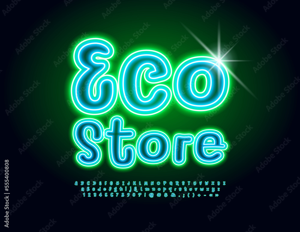 Vector neon signboard Eco Store. Bright glowing Font. Modern ...