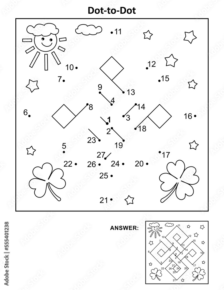 St. Patrick's Day dot-to-dot picture puzzle and coloring page with ...