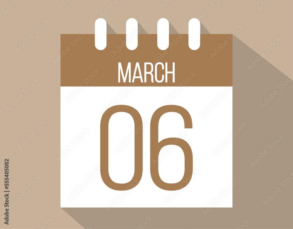 6 March calendar page. Vector icon of calendar page for March days ...