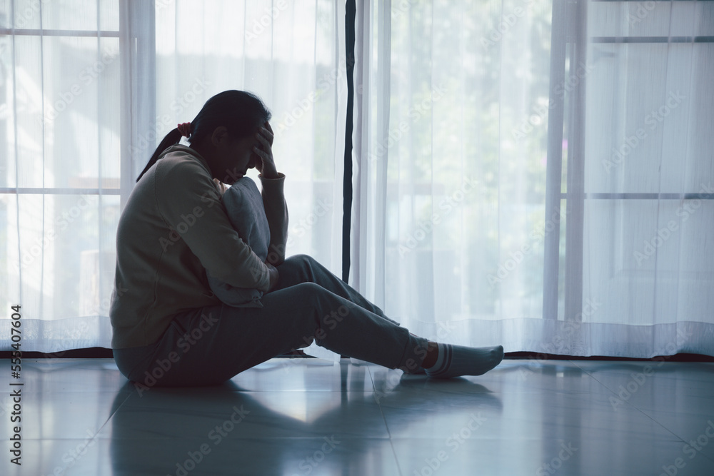 Schizophrenia with lonely and sad in mental health depression concept ...