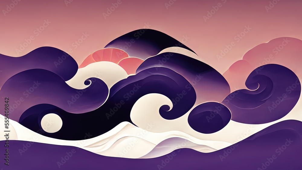 Purple Wave Toyama retro elegant Ukiyoe style Japanese traditional and ...