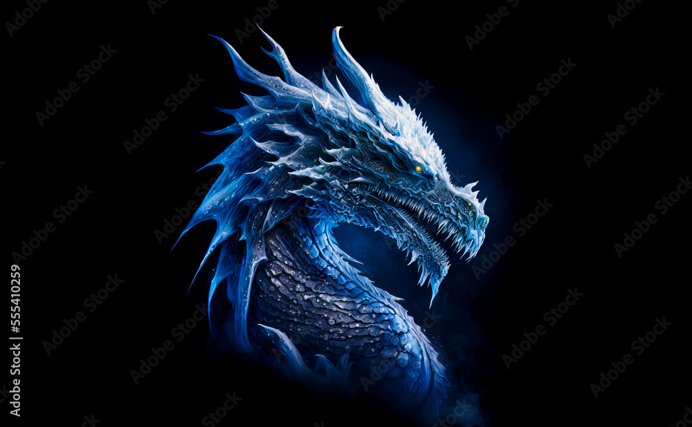 Ice dragon head on a black background. Generative AI Illistration of ...