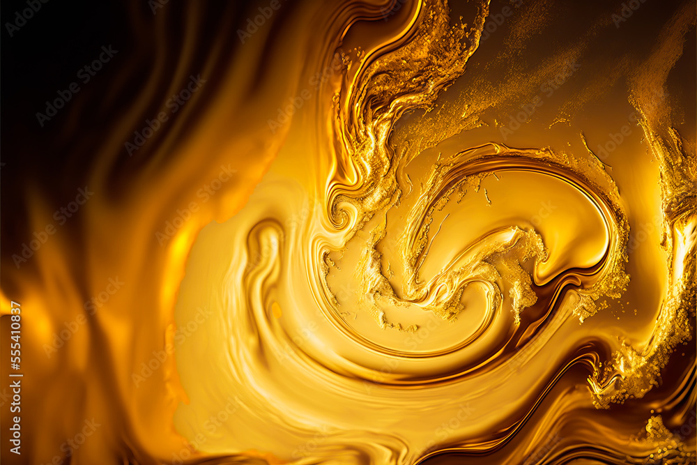 Golden paint background. Golden waves and swirls texture. Gold liquid ...