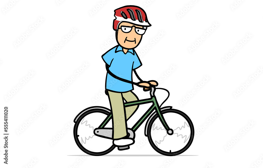 Cartoon senior riding a bike wearing a bicycle helmet Stock ...