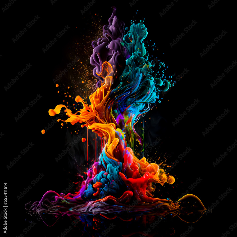 Abstract multi color paint explosion on black background. Paint clouds ...