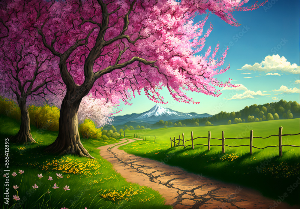 ภาพประกอบสต็อก Spring sunny background for postcard. Beautiful cherry ...