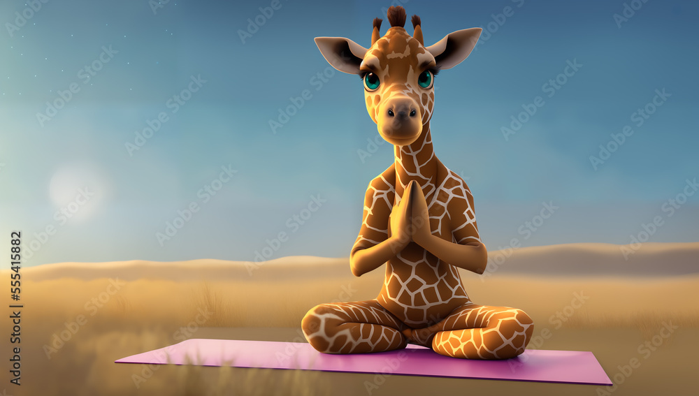 An illustration of a cute Giraffe sitting on a yoga math in Lotus Pose ...