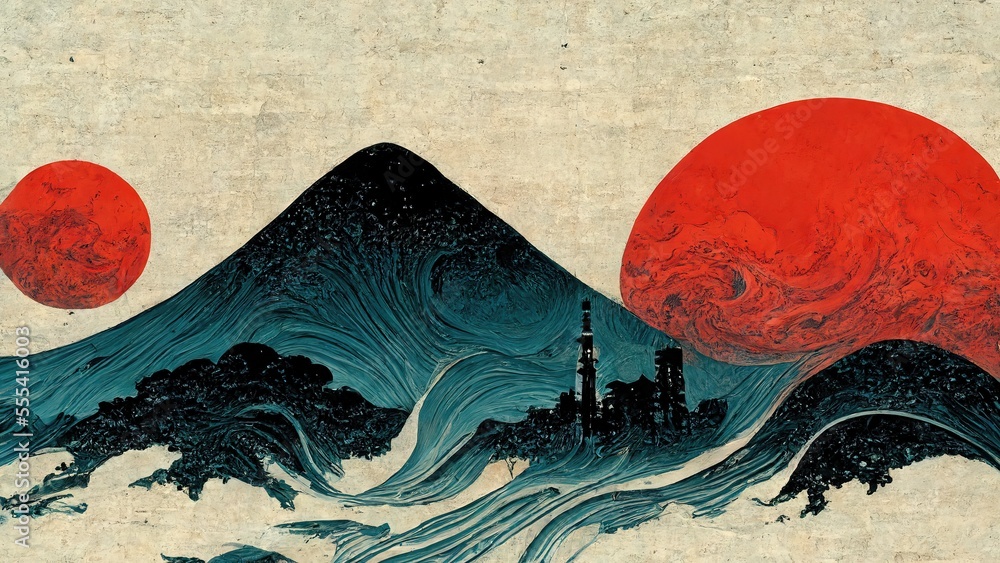 Modern, retro, traditional and classic Japanese Ukiyo-e style design ...