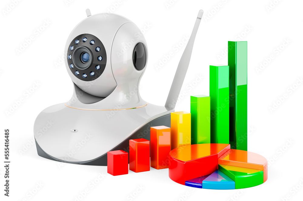 Internet Protocol camera with growth bar graph and pie chart, 3D ...