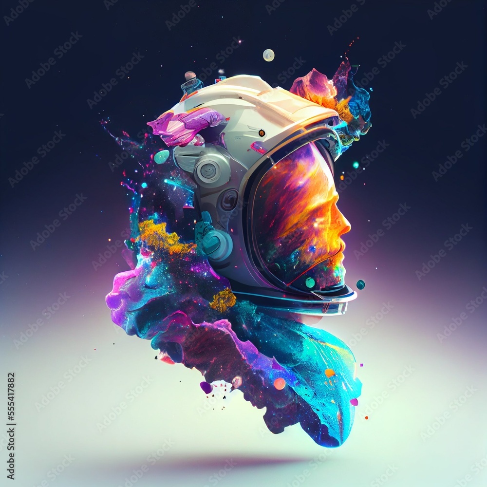 astronaut floating through the galaxy, helmet reflecting the pillars of ...