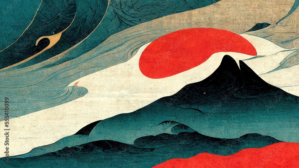 Red and blue gradient mountains, generated by modern, retro ...