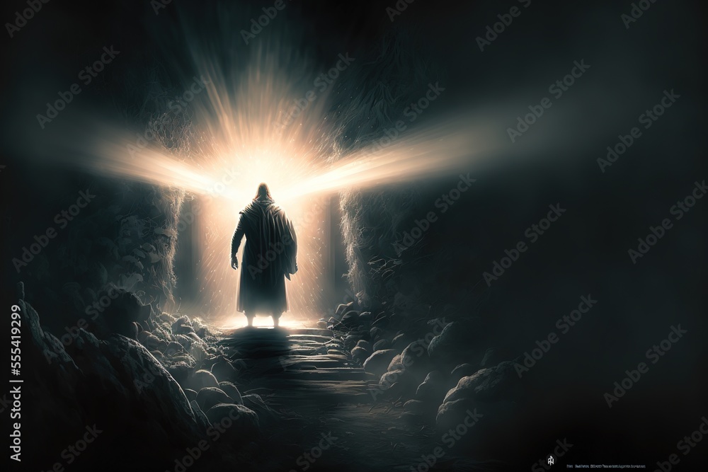 Dark Scary Room With Man Looking At Blinding Light Beam Entering The ...