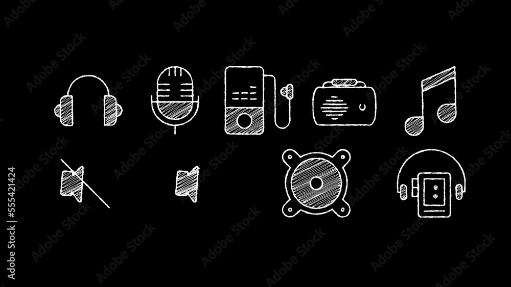 9 Audio Animated Chalkboard Icons Overlay Stock Template | Adobe Stock
