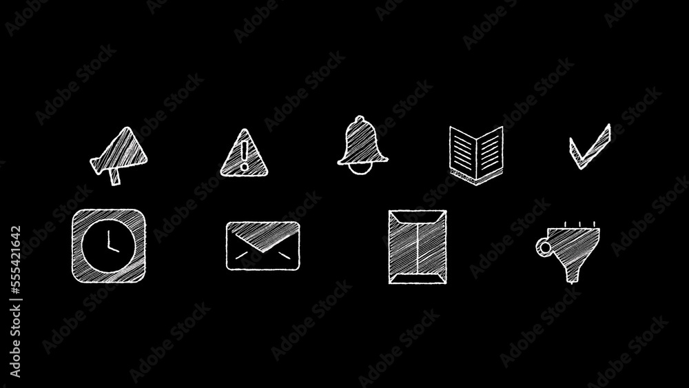 9 Communication Animated Chalkboard Icons Overlay Stock Template ...
