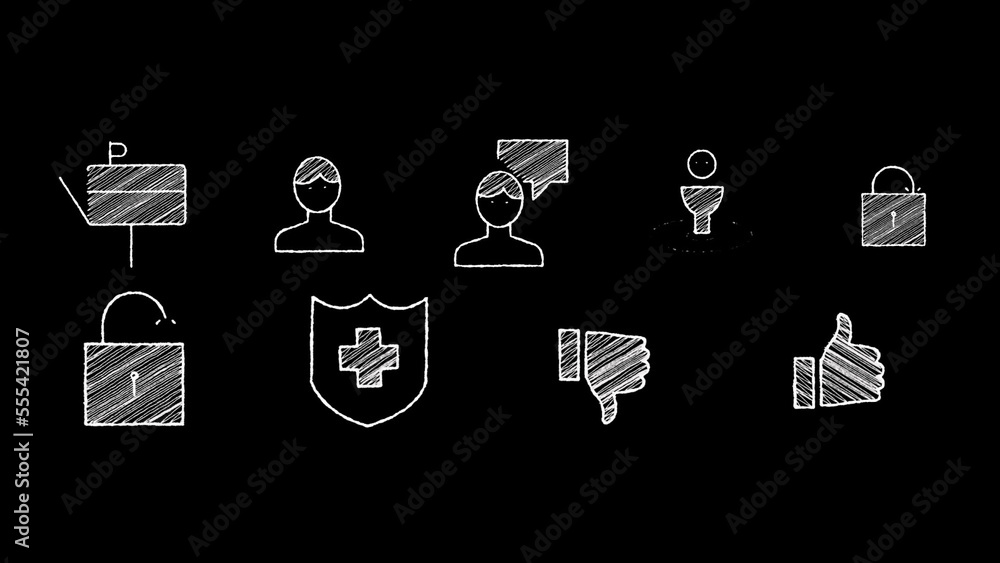 9 Communication Animated Chalkboard Icons Overlay 2 Stock Template ...