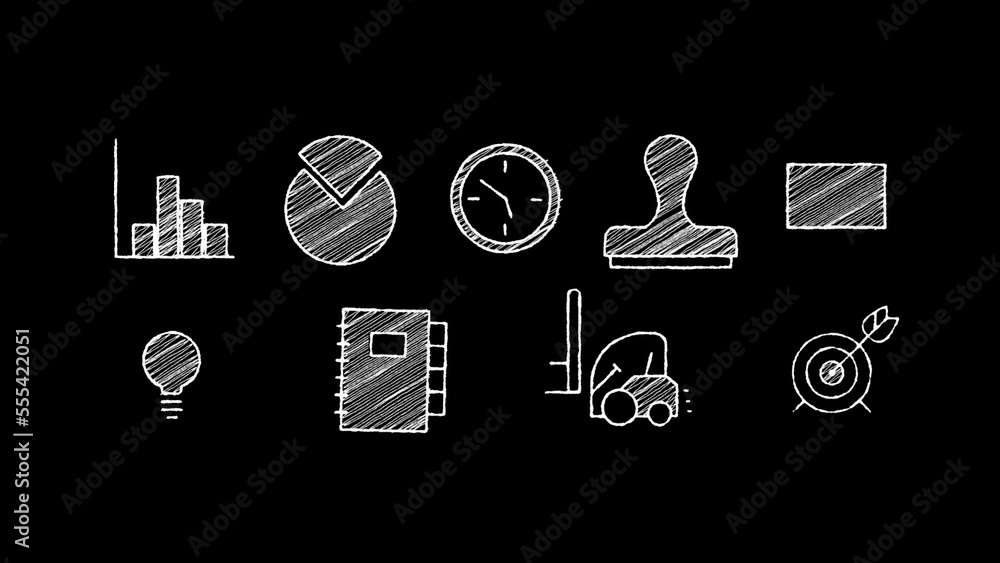 9 Business Animated Chalkboard Icons Overlay Stock Template | Adobe Stock