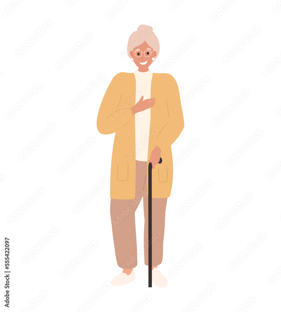 Elder, old mature woman, grandmother cartoon flat characters. Human ...