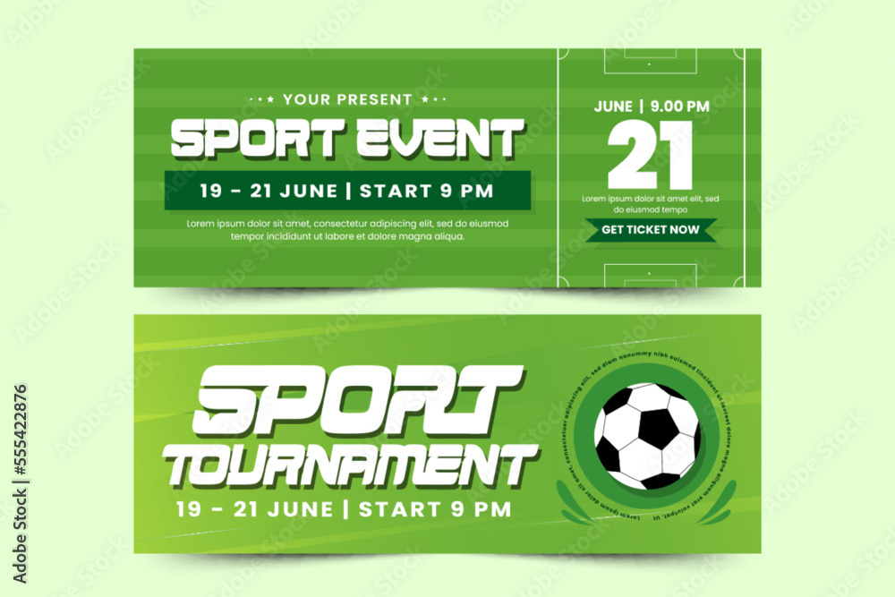Football tournament, sport event banner design template. Field and ball ...