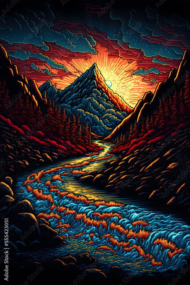Volcano Eruption Art Landscape Stock Illustration | Adobe Stock