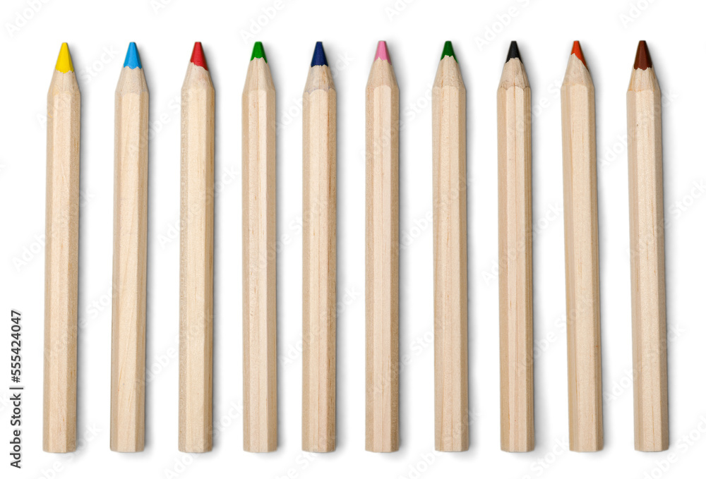 Collection of school supplies, different colored pencils Stock Photo ...