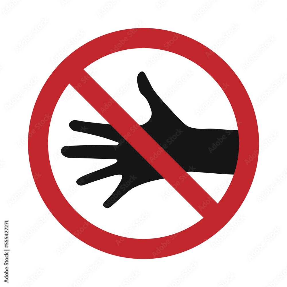 Isolated flat illustration of transparent red crossed out and black arm ...