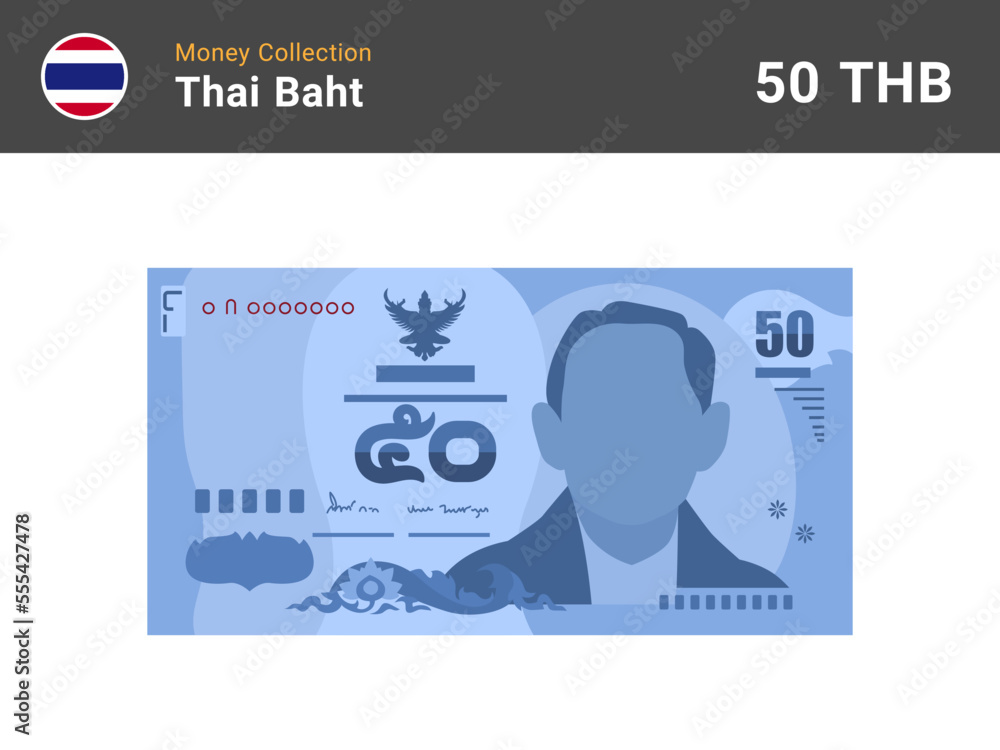 Thai baht 50 banknone. Paper money of Thailand. Fifty THB. Flat icon ...