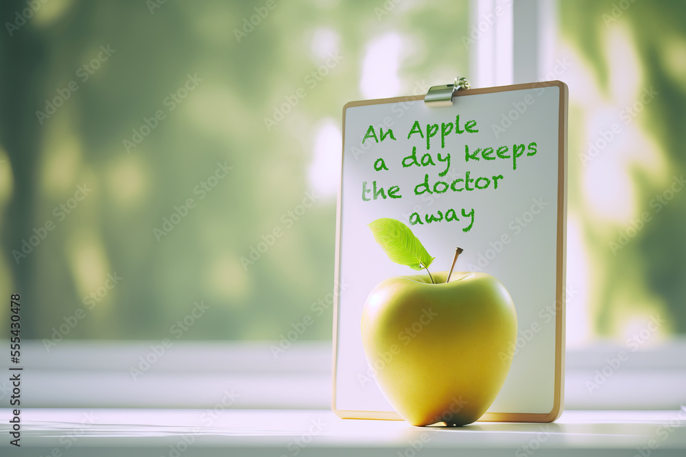 yellow apple with board and text An Apple A Day Keeps The Doctor Away ...