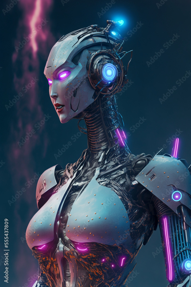 Generative ai illustration sci-fi futuristic humanoid robot. Stock Illustration | Adobe Stock