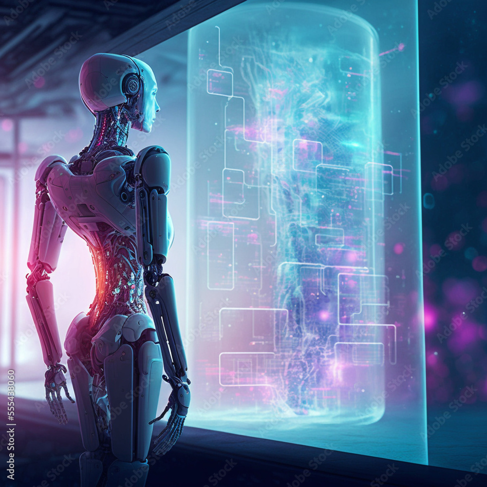 Photo & Art Print Generative ai artificial intelligence humanoid with ...