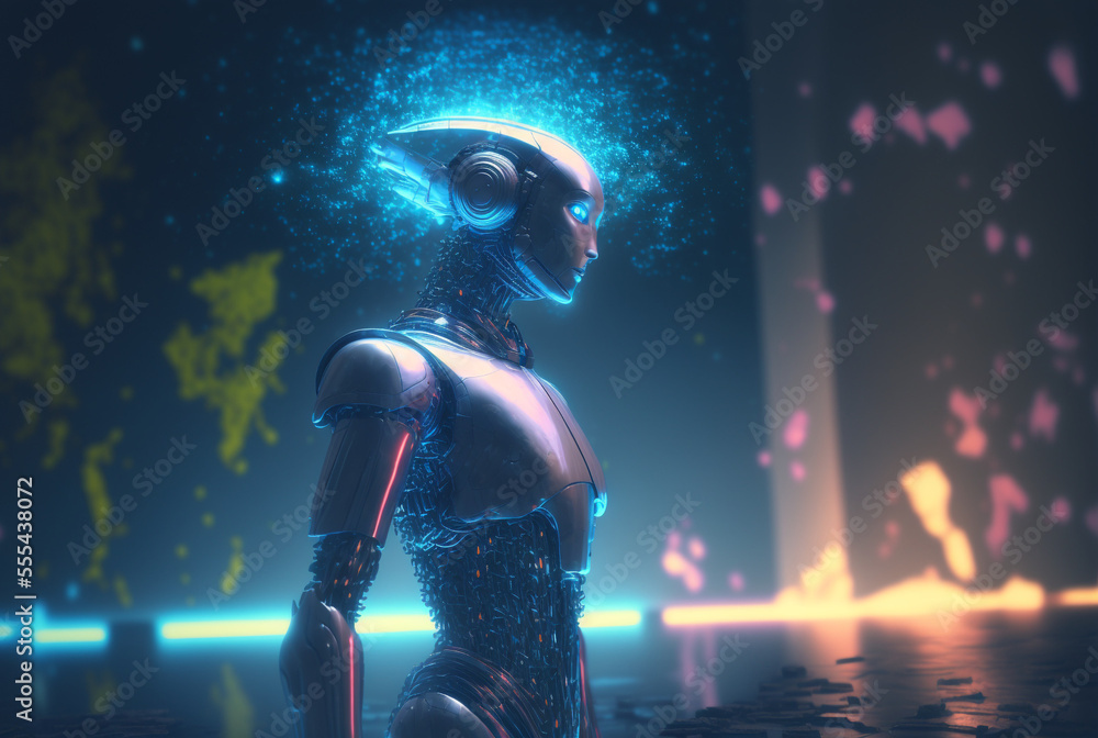Generative ai illustration sci-fi futuristic humanoid robot. Stock ...